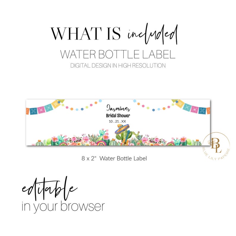 Fiesta Water Bottle Label Template, Fiesta Bridal Shower Water Label ...