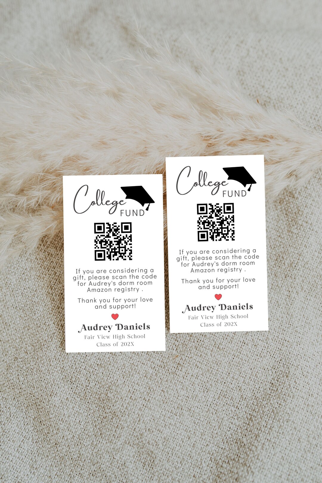 College Fund QR Code Insert Card, Graduation QR Code Card, Printable ...