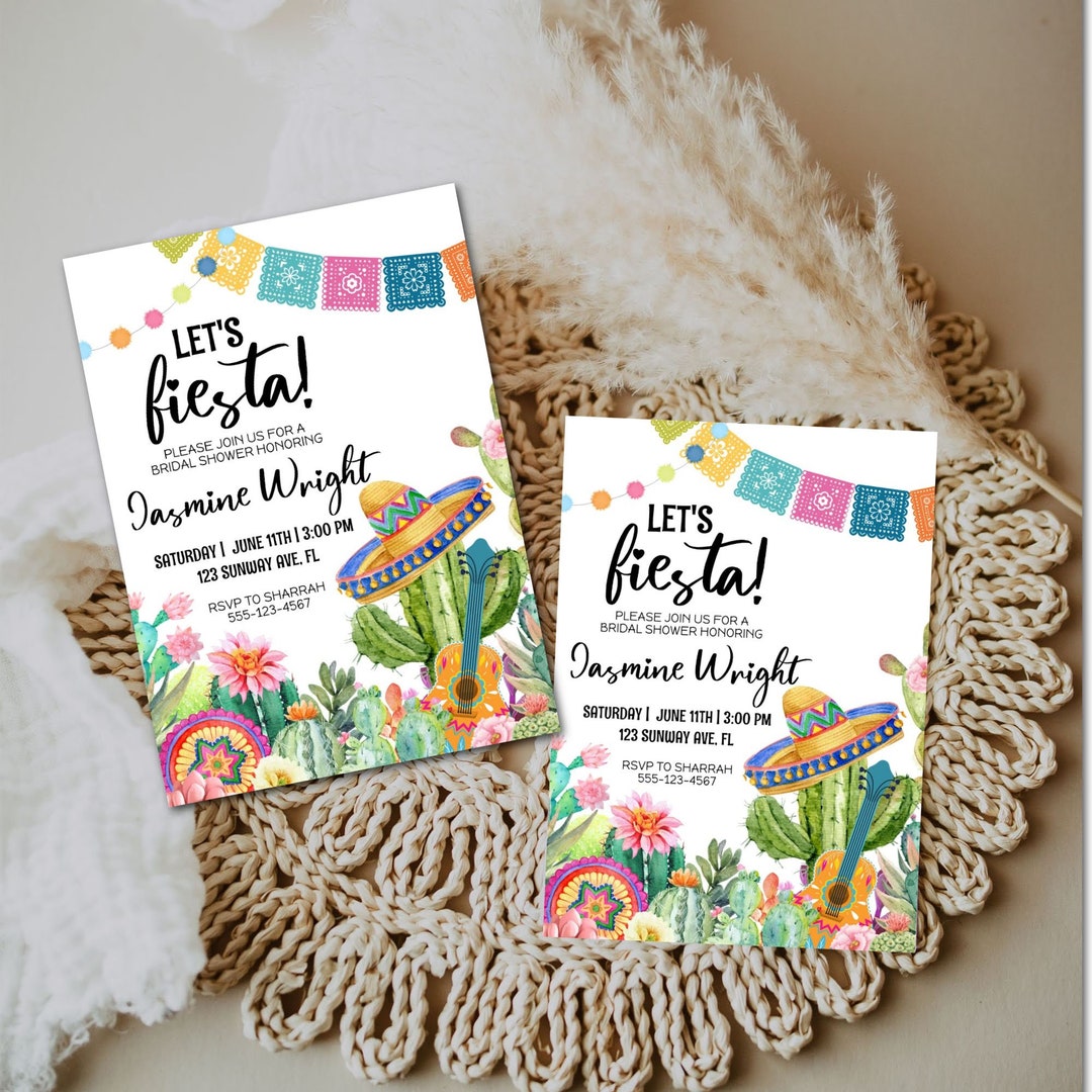 Fiesta Bridal Shower Invitation Template, Colorful Cactus and Succulent ...