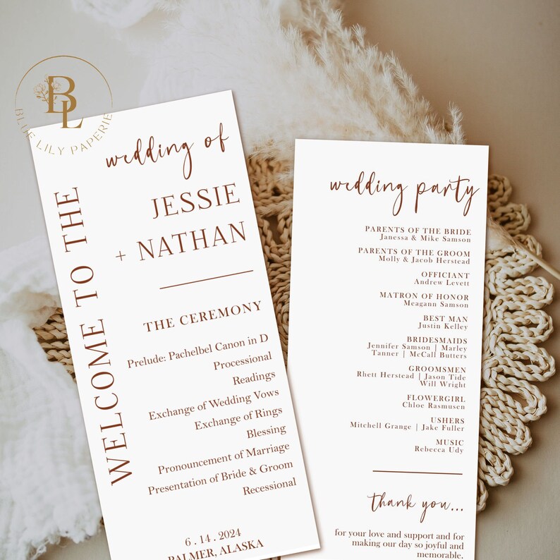 Minimal Boho Wedding Program Template, Minimal Wedding Program Template ...