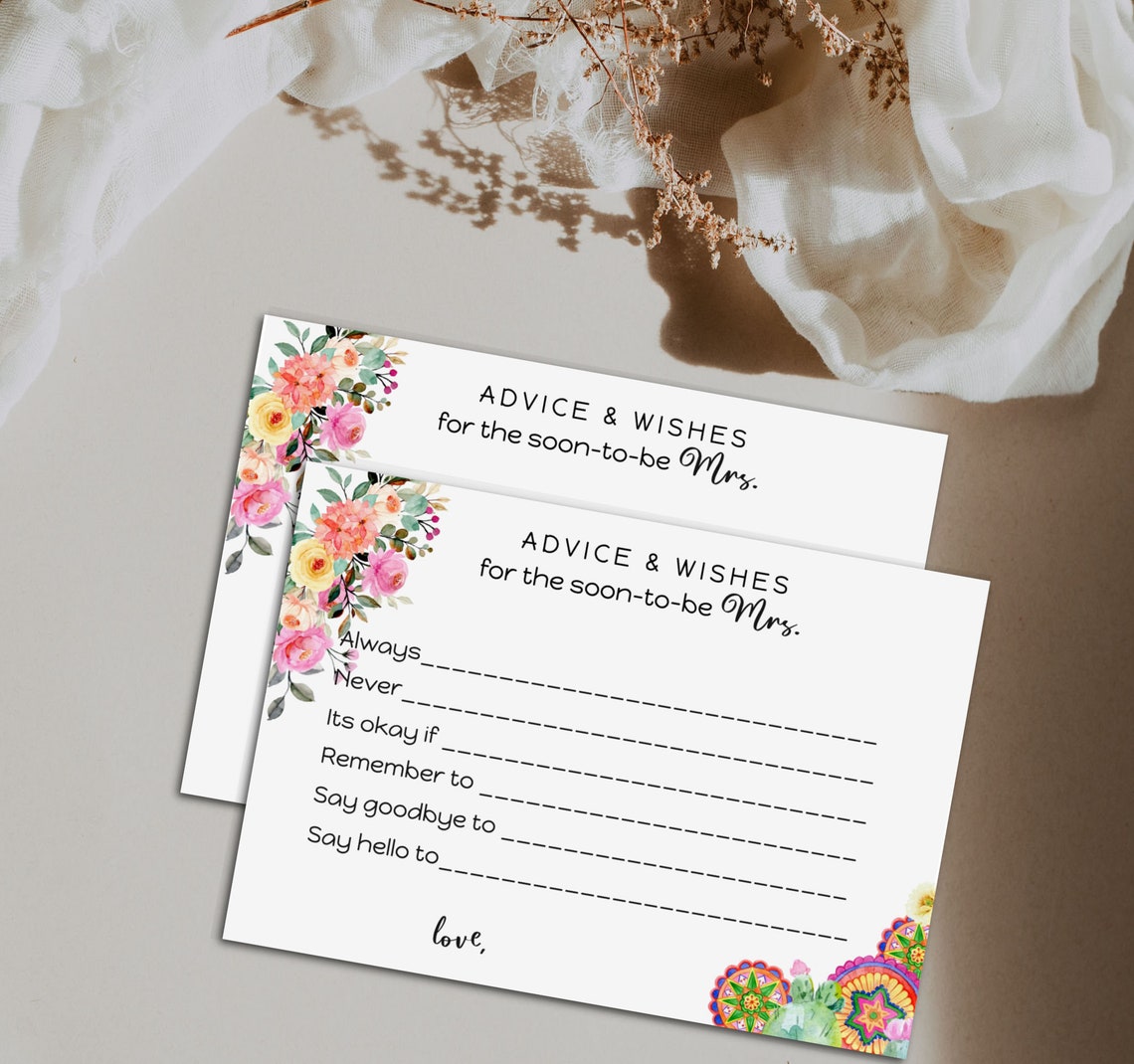 Lets Fiesta Advice for Bride Card & Sign Bundle, Editable Wedding ...