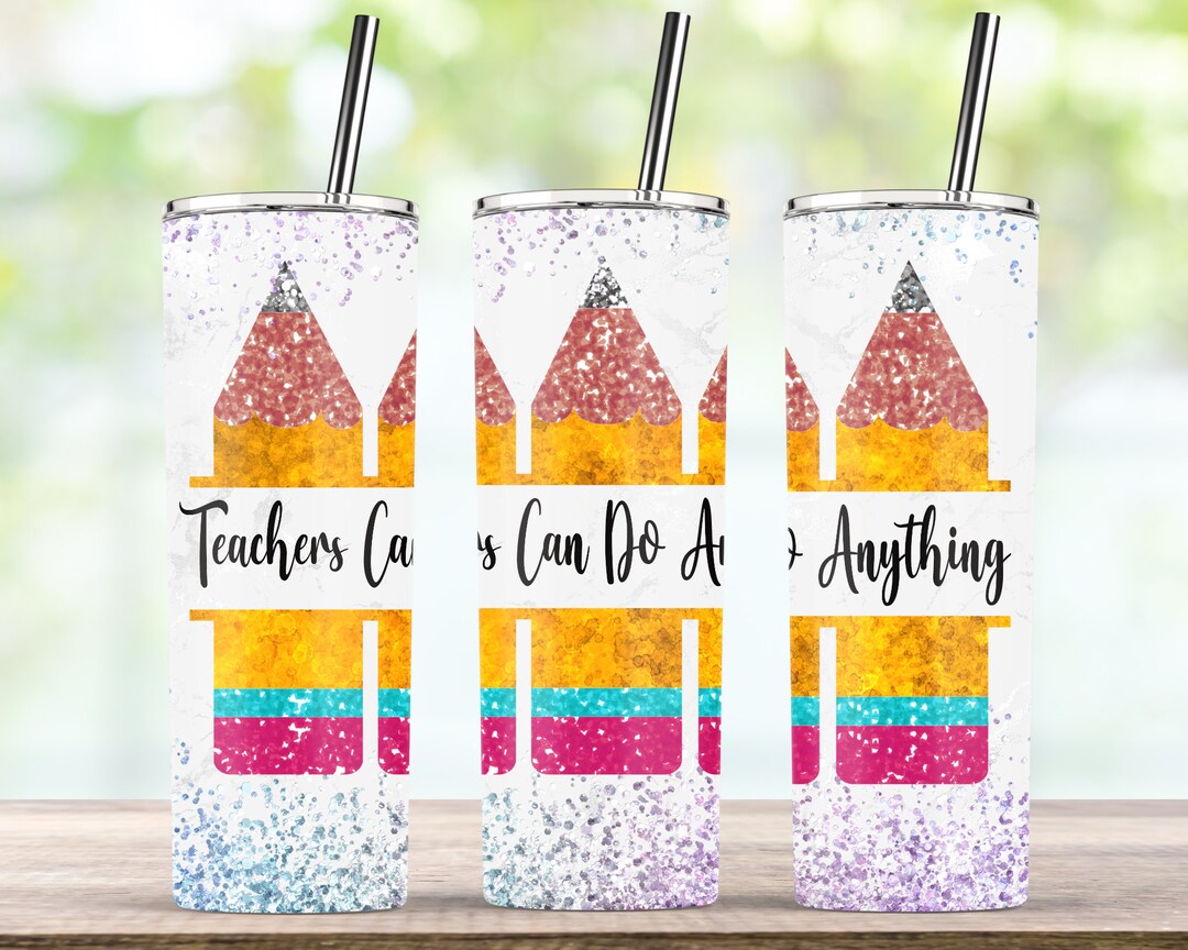 Rainbow Glitter Teacher 20oz Skinny Tumbler Sublimation Designs for ...
