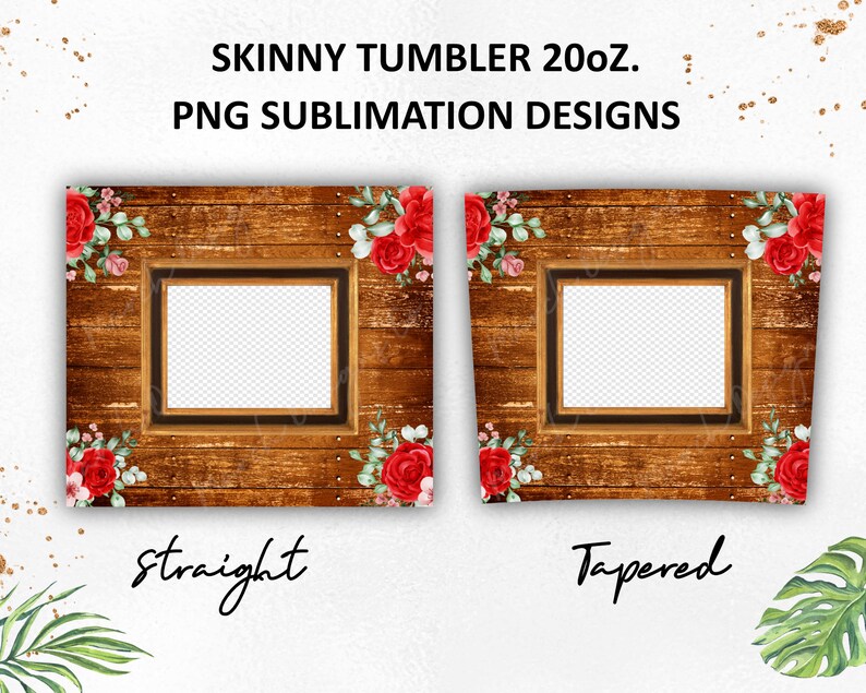 Single Frame Floral Wood Photo Sublimation Design 20oz Skinny Tumbler ...