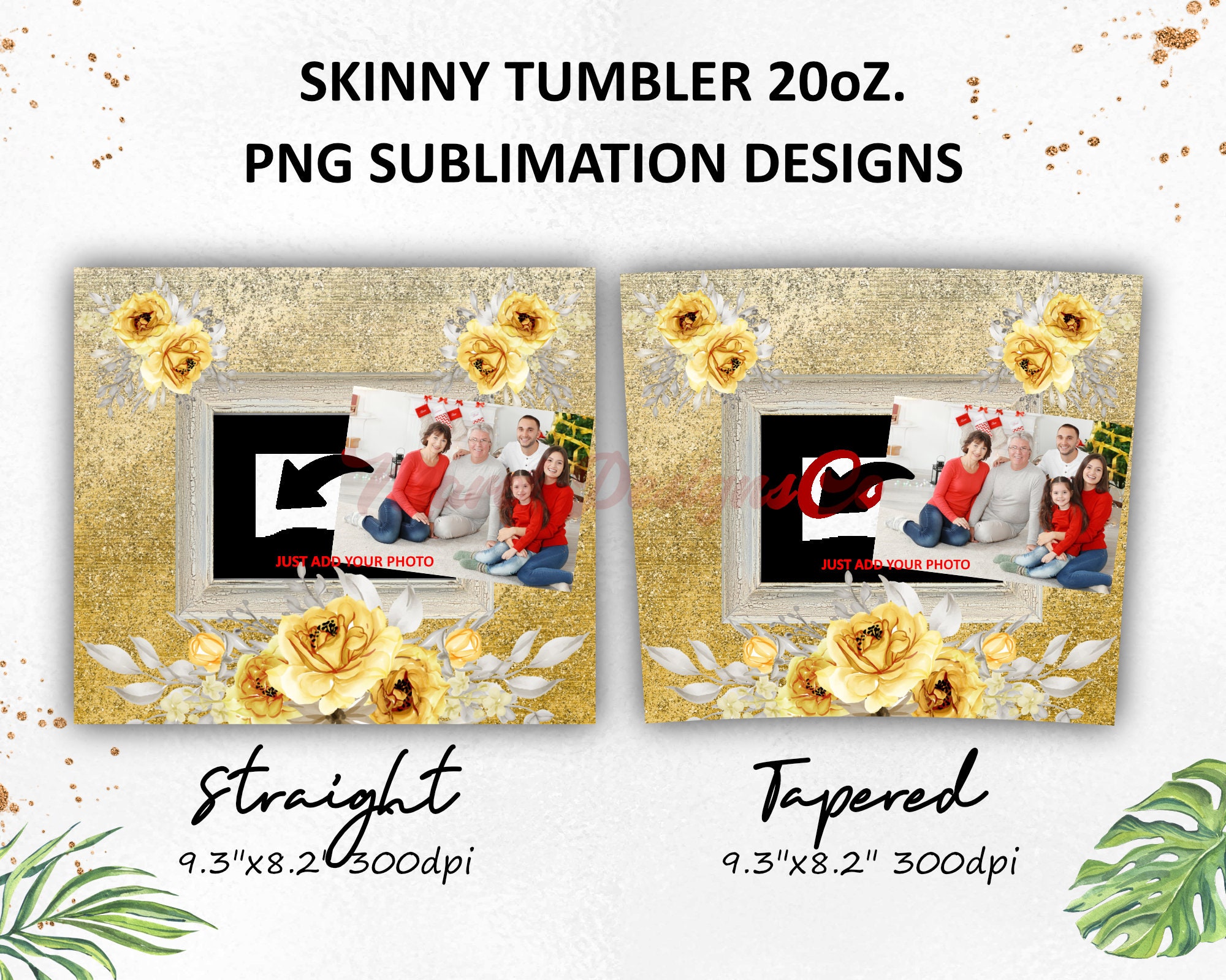 Single Frame Floral Wood Photo Sublimation Design 20 Oz Skinny Photo ...