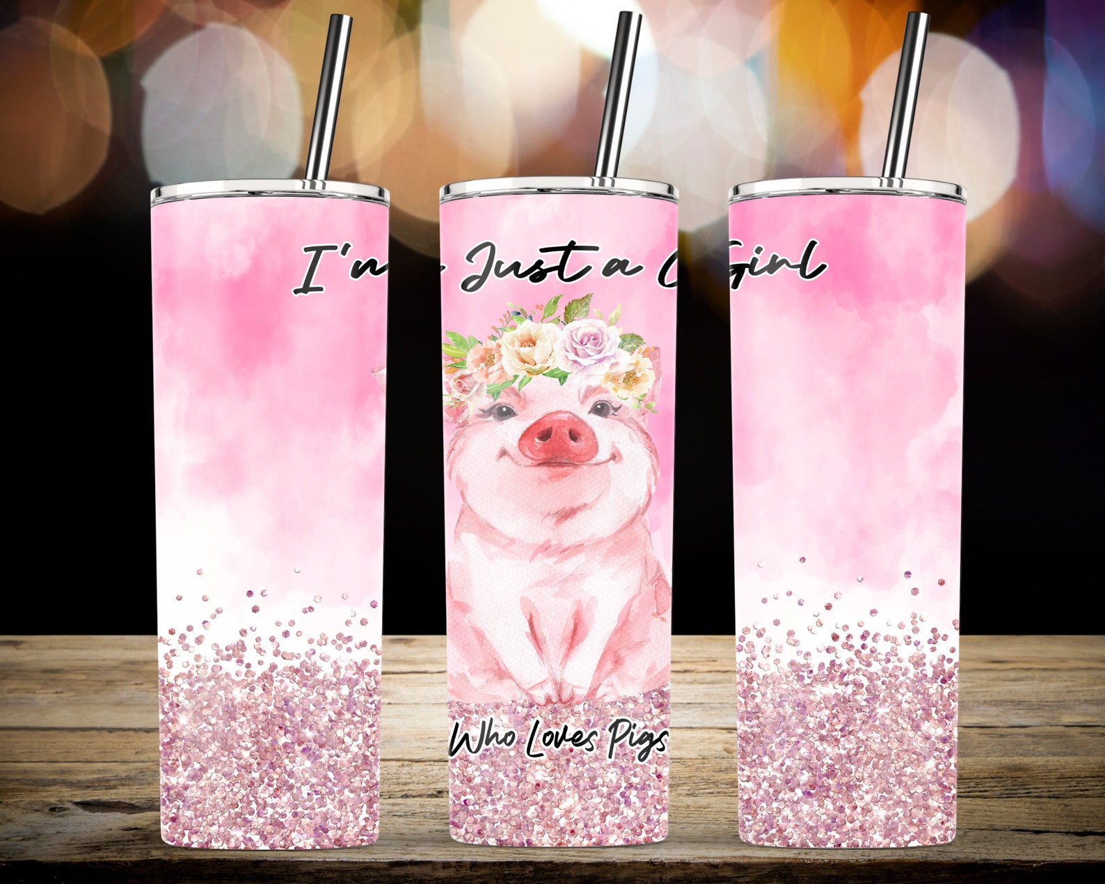 Glitter Just a Girl who Loves Pigs Pink Tumbler Sublimation | Etsy