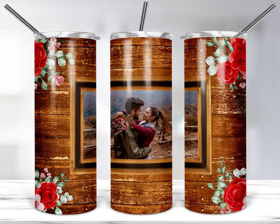 Single Frame Floral Wood Photo Sublimation Design 20oz Skinny | Etsy