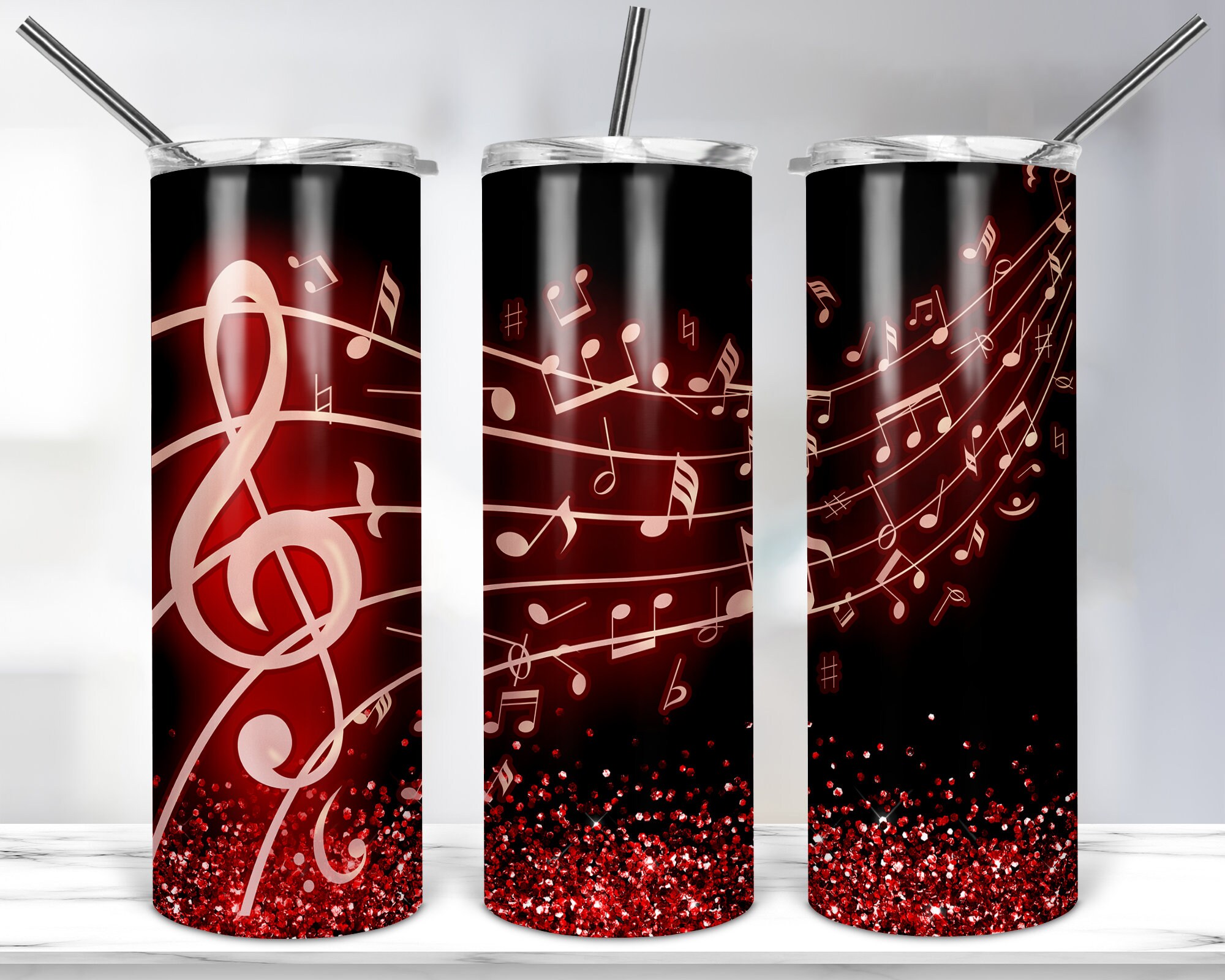 Music Notes Tumbler Sublimation Design, 20 Oz Skinny Treble Music Wrap ...