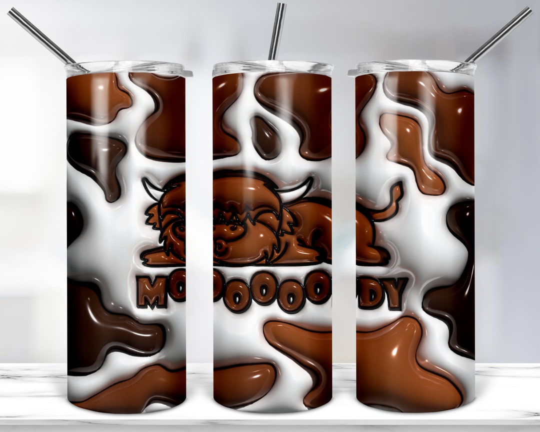3D Moody Cow Inflated Tumbler Wrap, Sleepy Cow Puffy Tumbler, Lazy Cow ...
