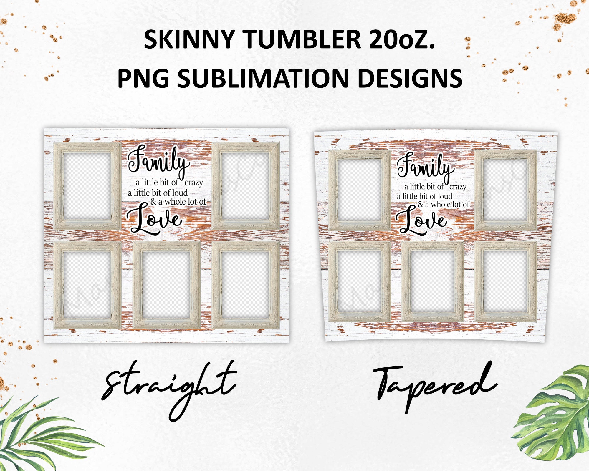 Wood Family Photo Frame Sublimation Design, 20oz Skinny Tumbler ...