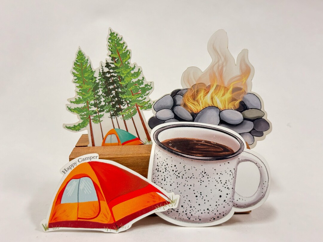Camping Sticker Pack: Waterproof Campfire & Coffee Decals - Etsy