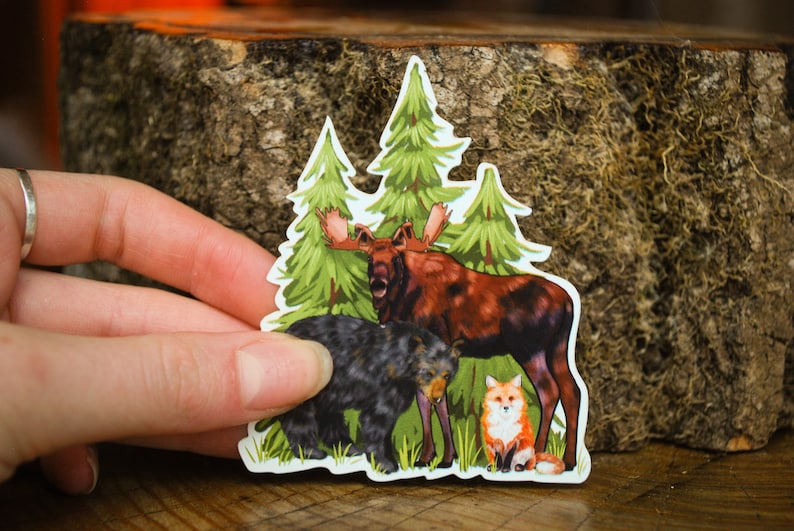 Forest Animals Sticker Pine Trees Bear Moose Fox - Etsy