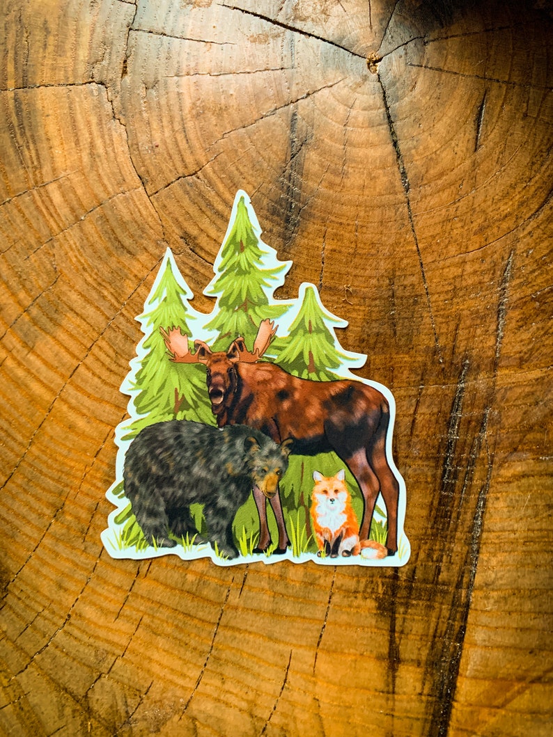 Forest Animals Sticker Pine Trees Bear Moose Fox - Etsy