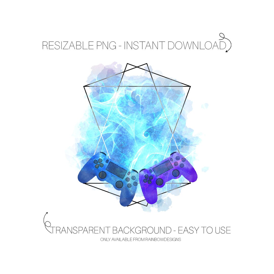 Watercolour Gaming PNG | Blue Controller Graphics | Purple Controller ...
