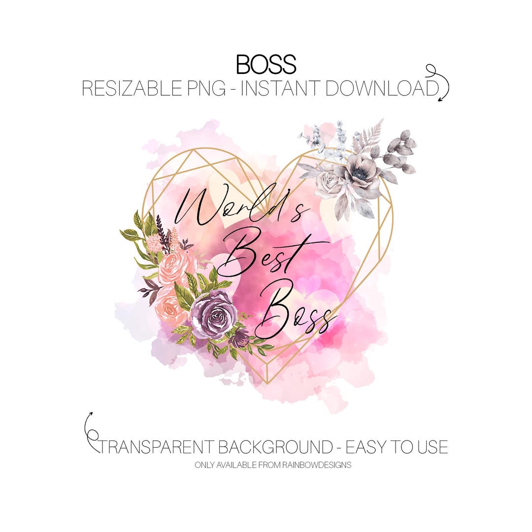 World's Best Boss PNG | Watercolour Heart Download | Pink Floral Splash ...