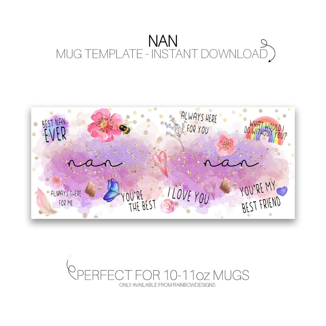 Nan Mug Sublimation Template: Watercolor Floral Design (digital ...