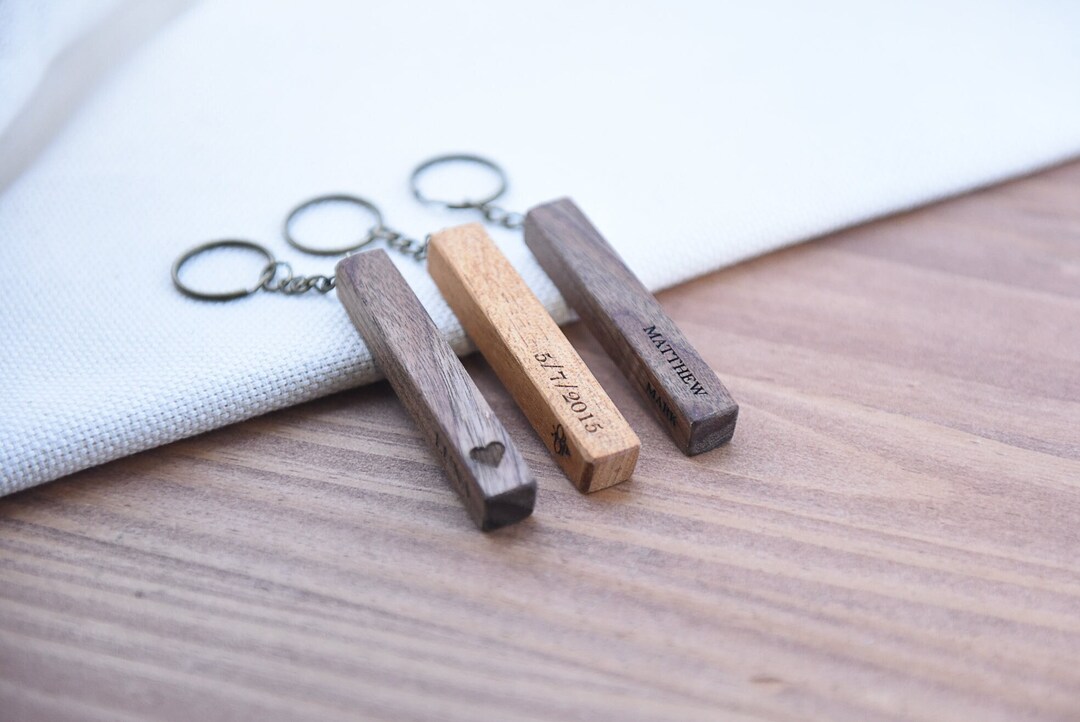 Personalized Custom Wood Keychain, Him/her Key Chain, Wood Anniversary ...