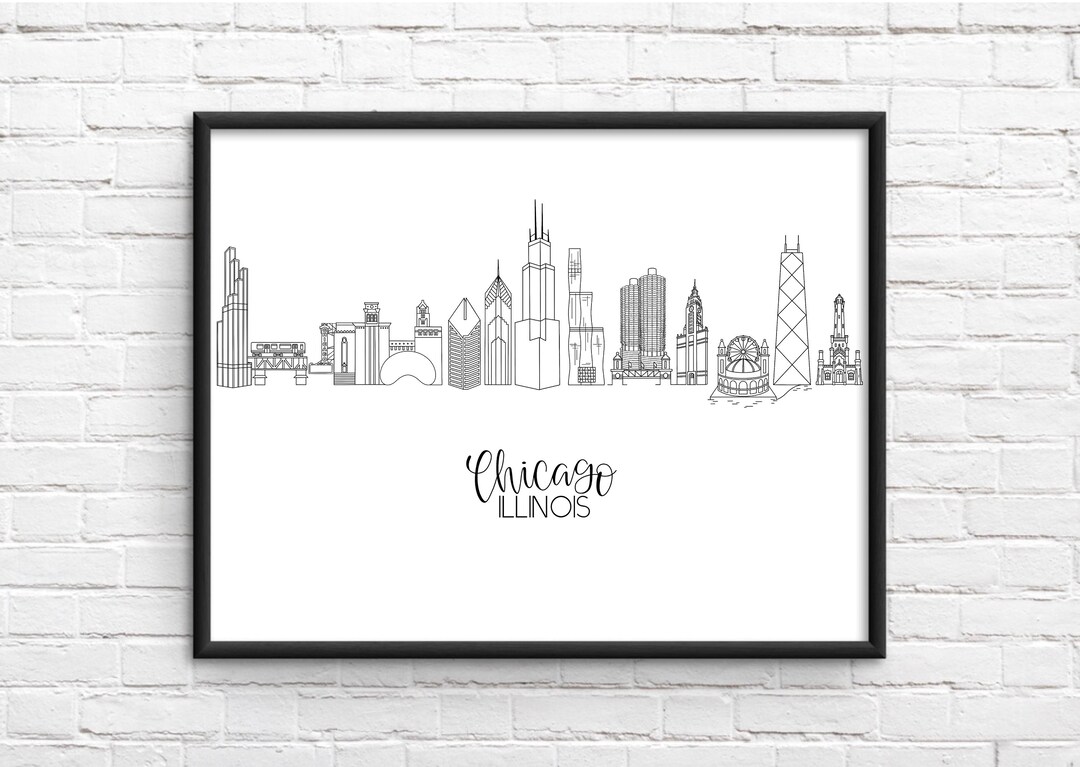 Chicago Skyline Print Customizable Cityscape Minimalist Chicago Art ...