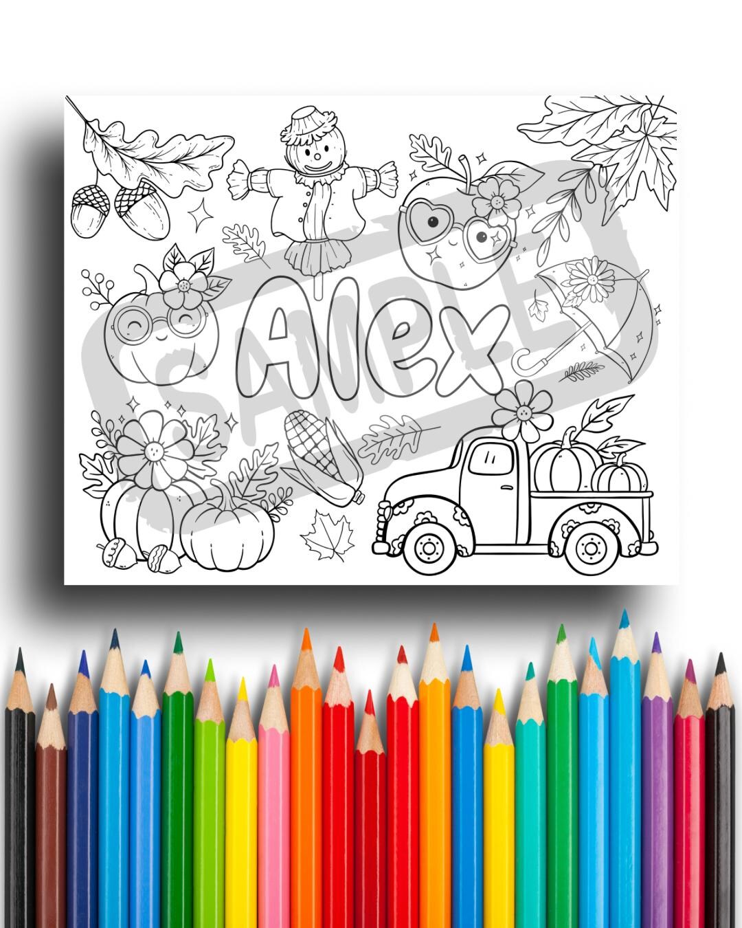 Personalized Fall Coloring Page | Custom Autumn Coloring Sheet ...