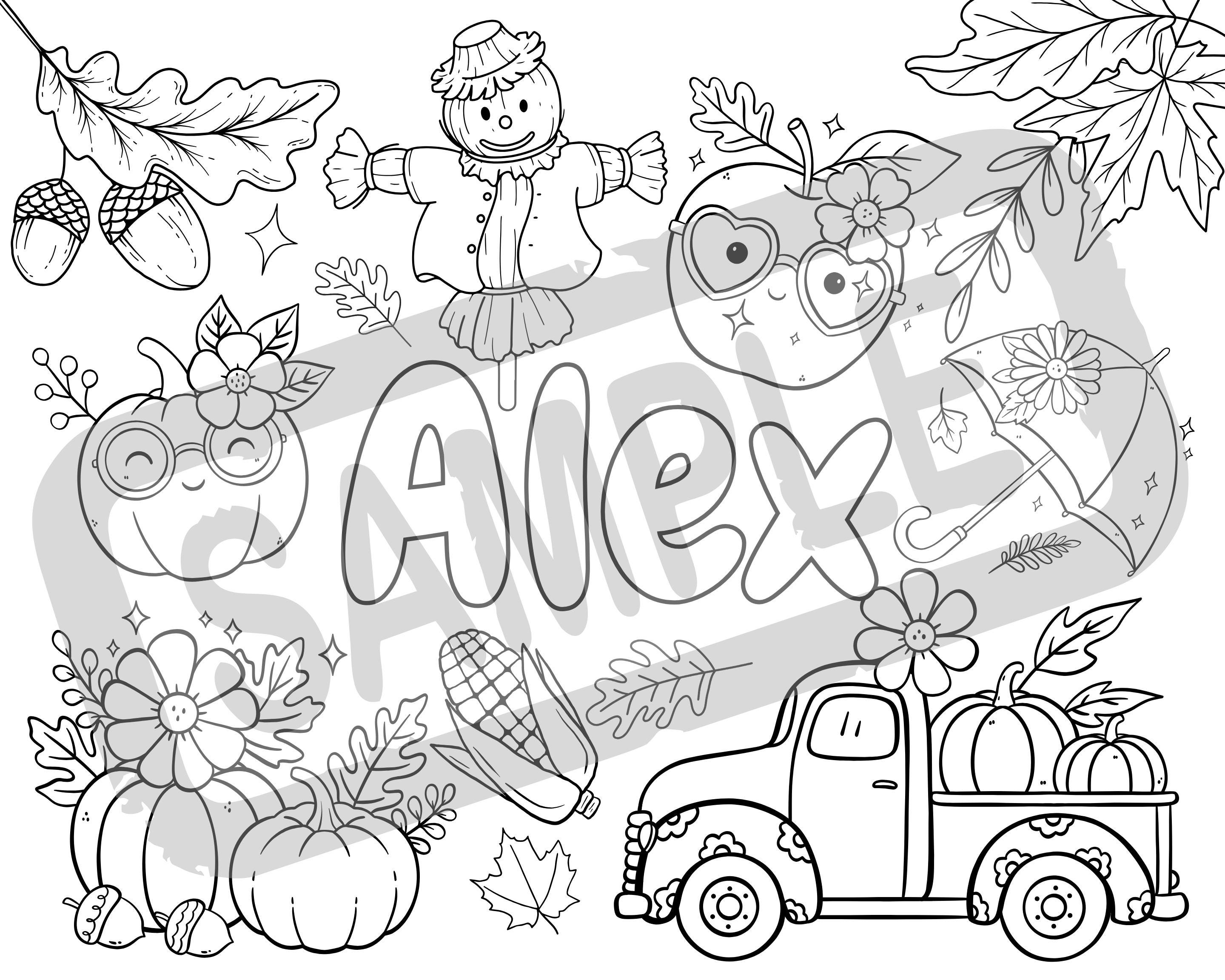 Personalized Fall Coloring Page | Custom Autumn Coloring Sheet ...