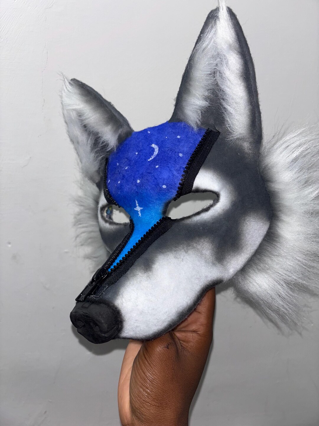 Handmade Zipper Wolf Mask | Realistic Faux Fur Canine Mask for Therian ...