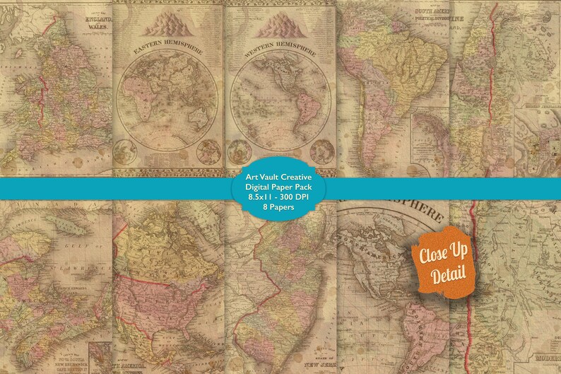 Vintage Map Scrapbook Paper Digital Download, Atlas Scrapbook Supplies ...