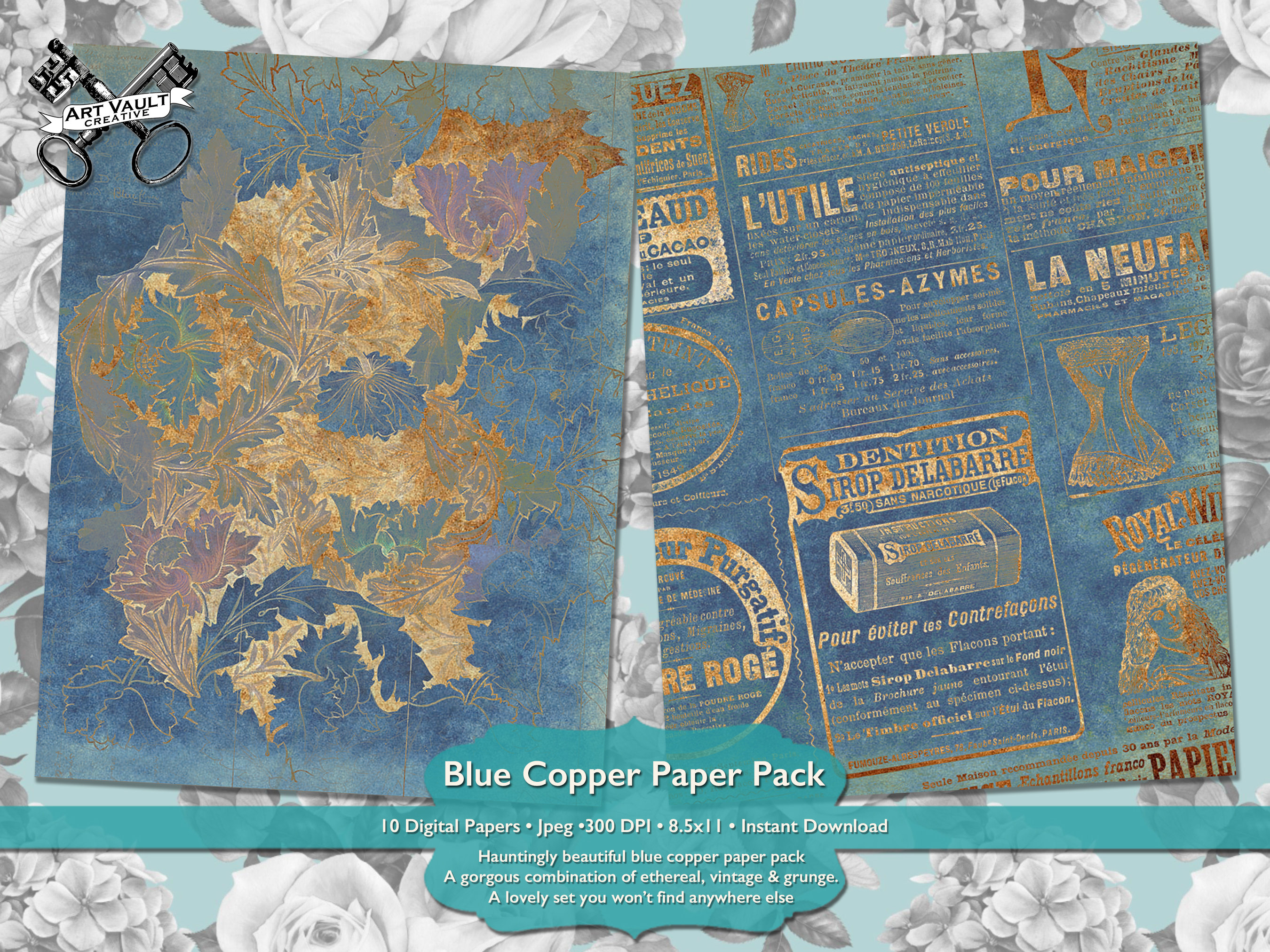 Vintage Grunge Paper Digital Download, Printable Cyanotype Paper ...