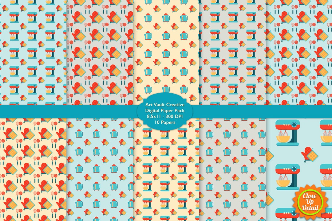 1950s Retro Kitchen Digital Paper Pack, Midcentury Modern Scrapbook ...