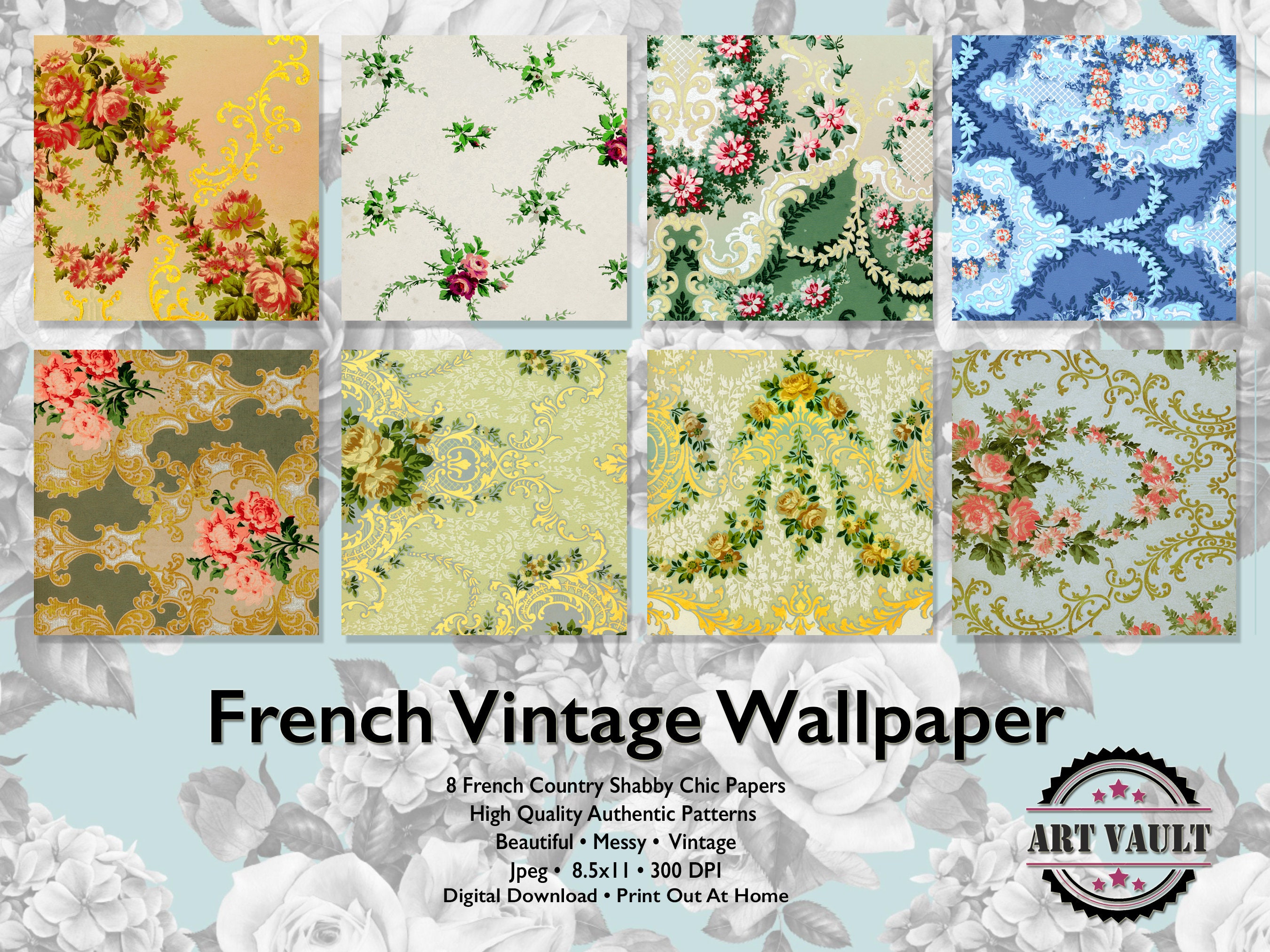 Vintage French Country Digital Paper Pack, Shabby Chic French ...