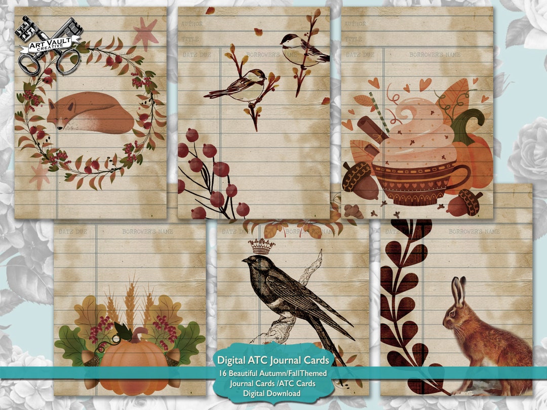 ATC Cards Autumn Ephemera Pack, Fall Digital Artist Trading Cards, Junk ...