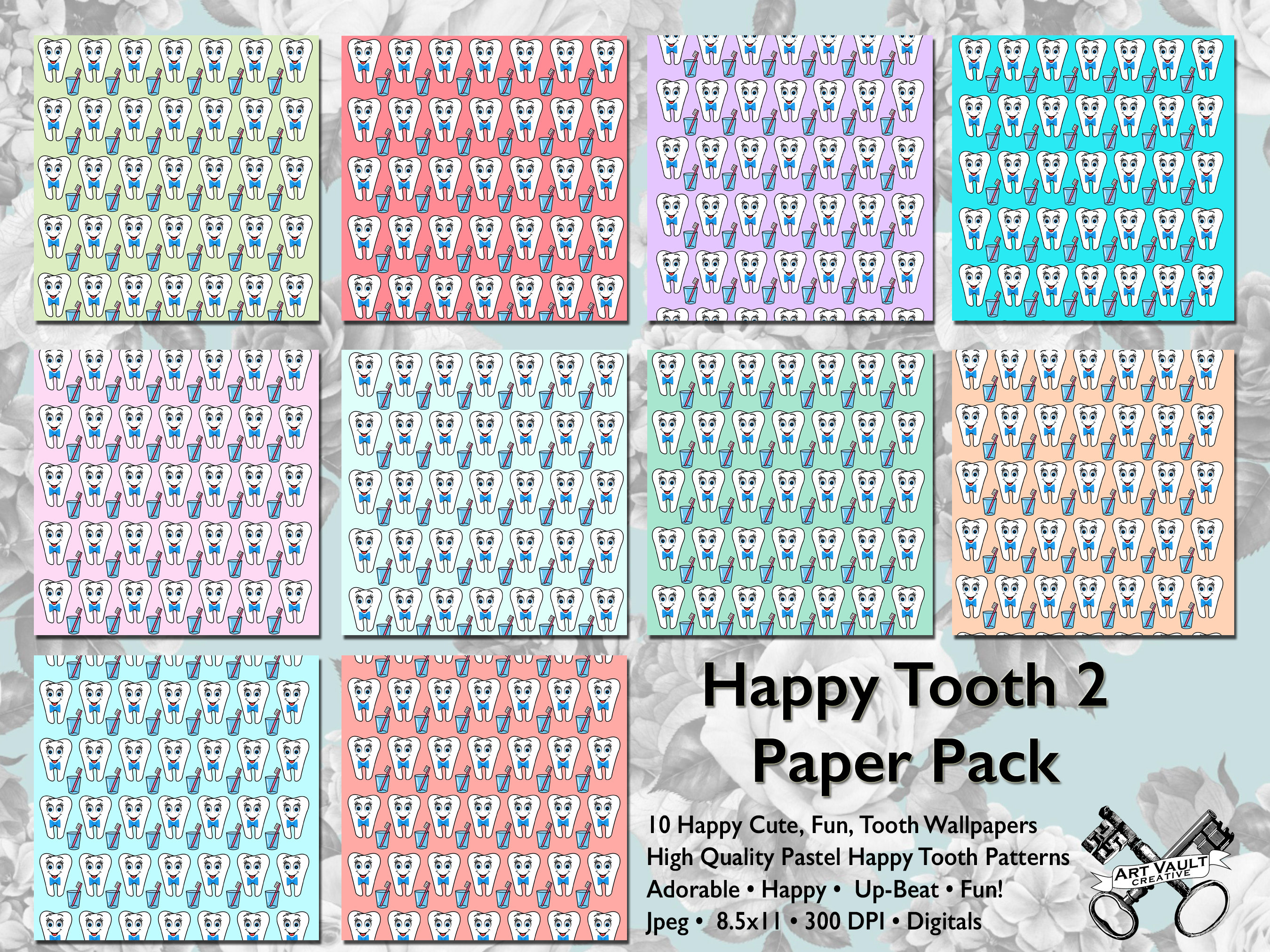 Happy Tooth Digital Paper Pack Kids Scrapbooking Paper - Etsy