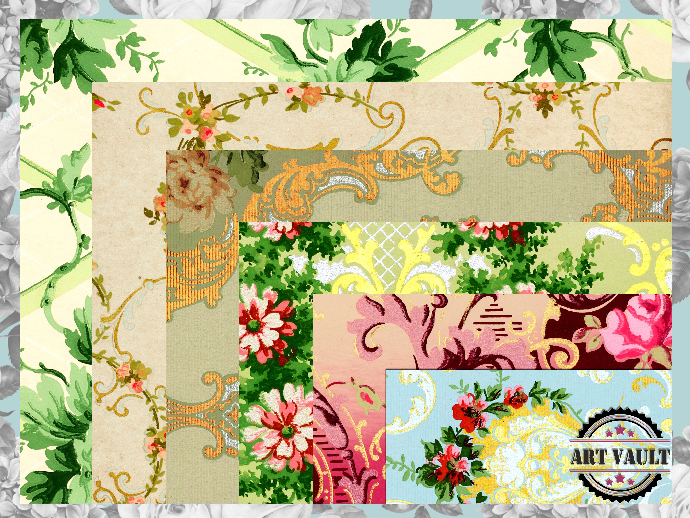 Vintage French Country Digital Wallpaper, Shabby Chic French Provencial ...
