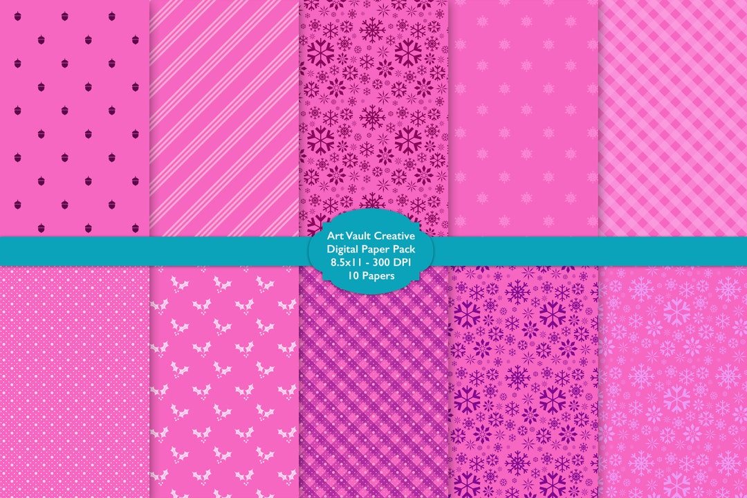 Christmas Printable Pink Digital Paper Pack, Merry Xmas Patterns ...