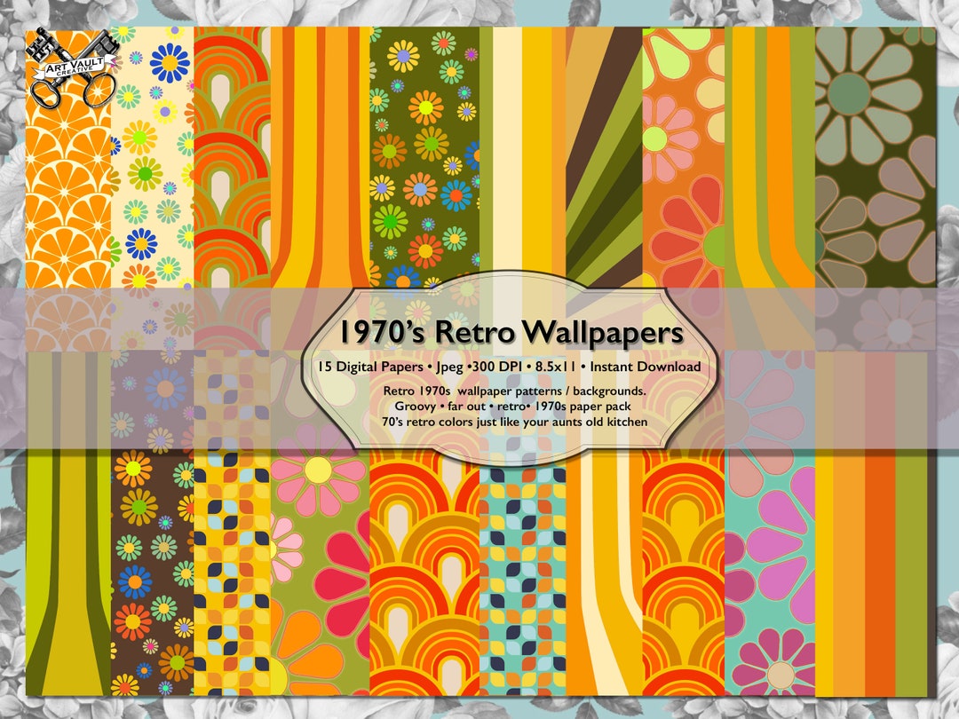 1970s Retro Digital Paper Pack, Printable Scrapbook Paper, Vintage 70s ...