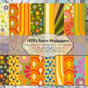 1970s Retro Digital Paper Pack, Printable Scrapbook Paper, Vintage 70s ...