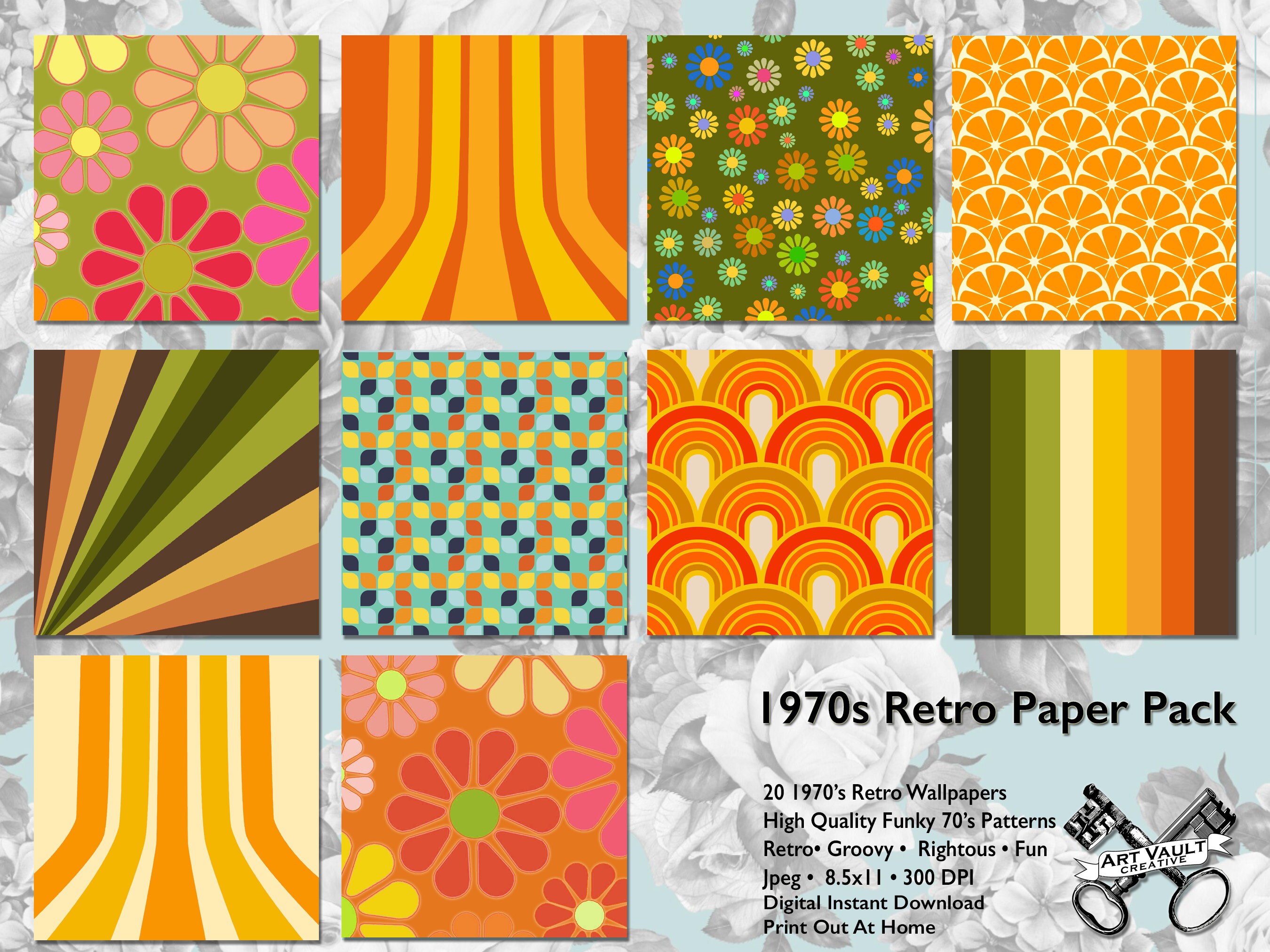 1970s Retro Digital Paper Pack Printable Scrapbook Paper - Etsy