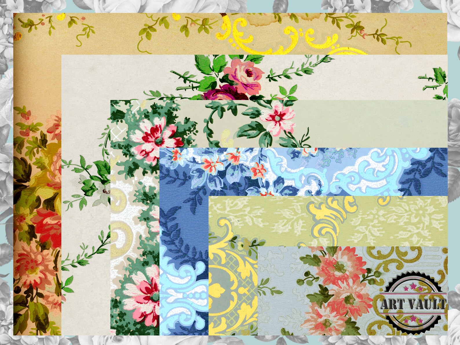 Vintage French Country Digital Paper Pack, Shabby Chic French ...