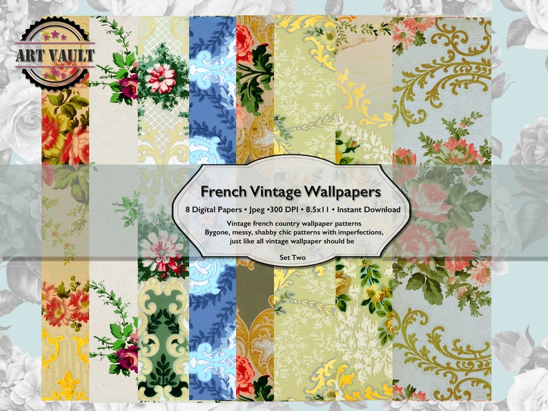 Vintage French Country Digital Paper Pack, Shabby Chic French ...
