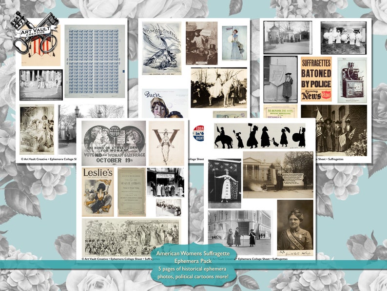 Vintage Womens Suffrage Ephemera Digital Collage Sheets, Printable ...