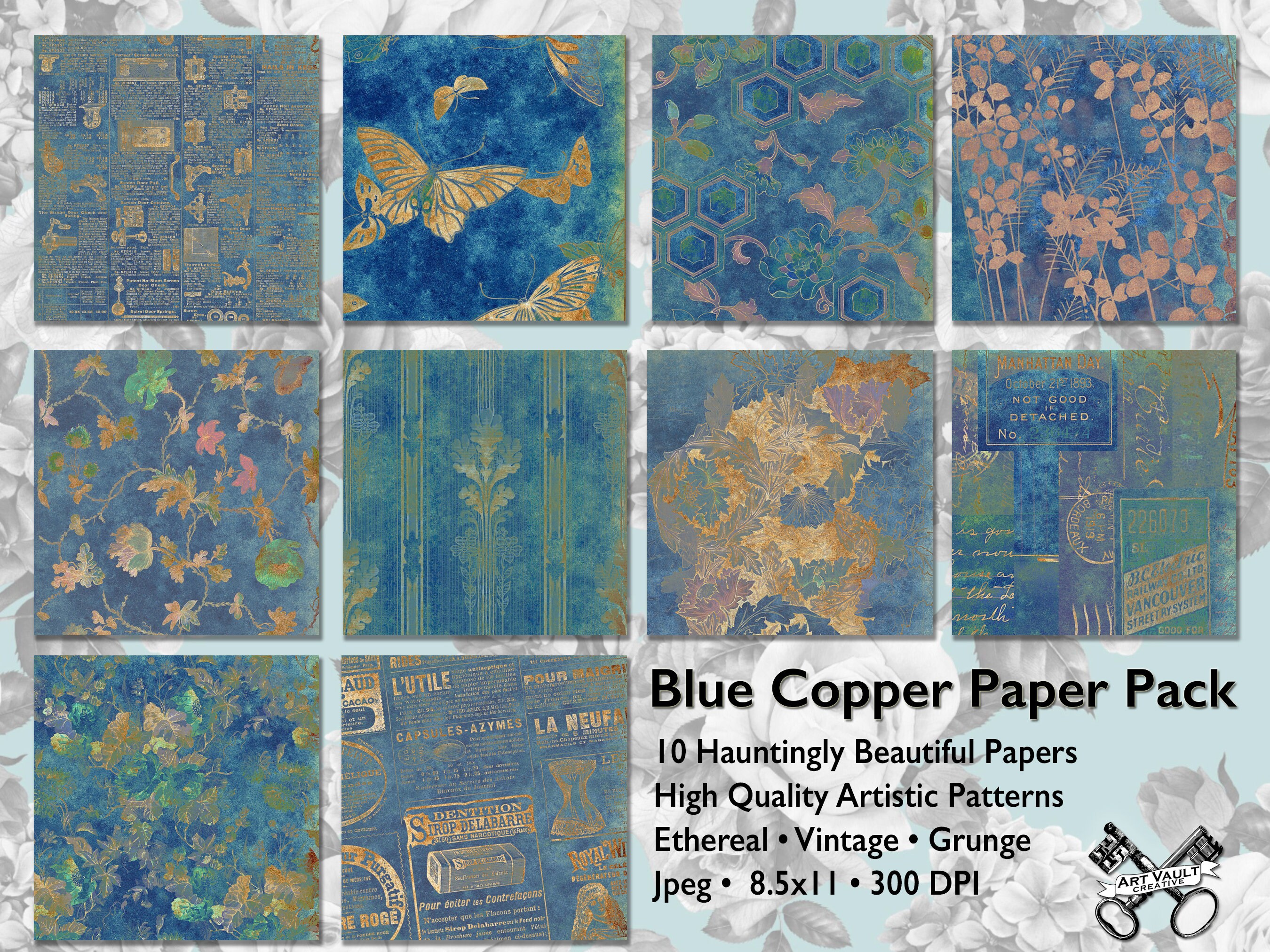 Vintage Grunge Paper Digital Download, Printable Cyanotype Paper ...