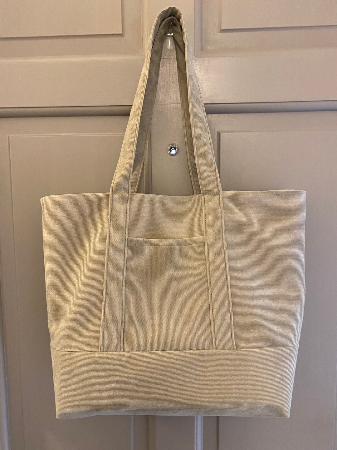 Neutral, Beige Corduroy Tote Bag With Pockets, Lined Tote Bag, College ...