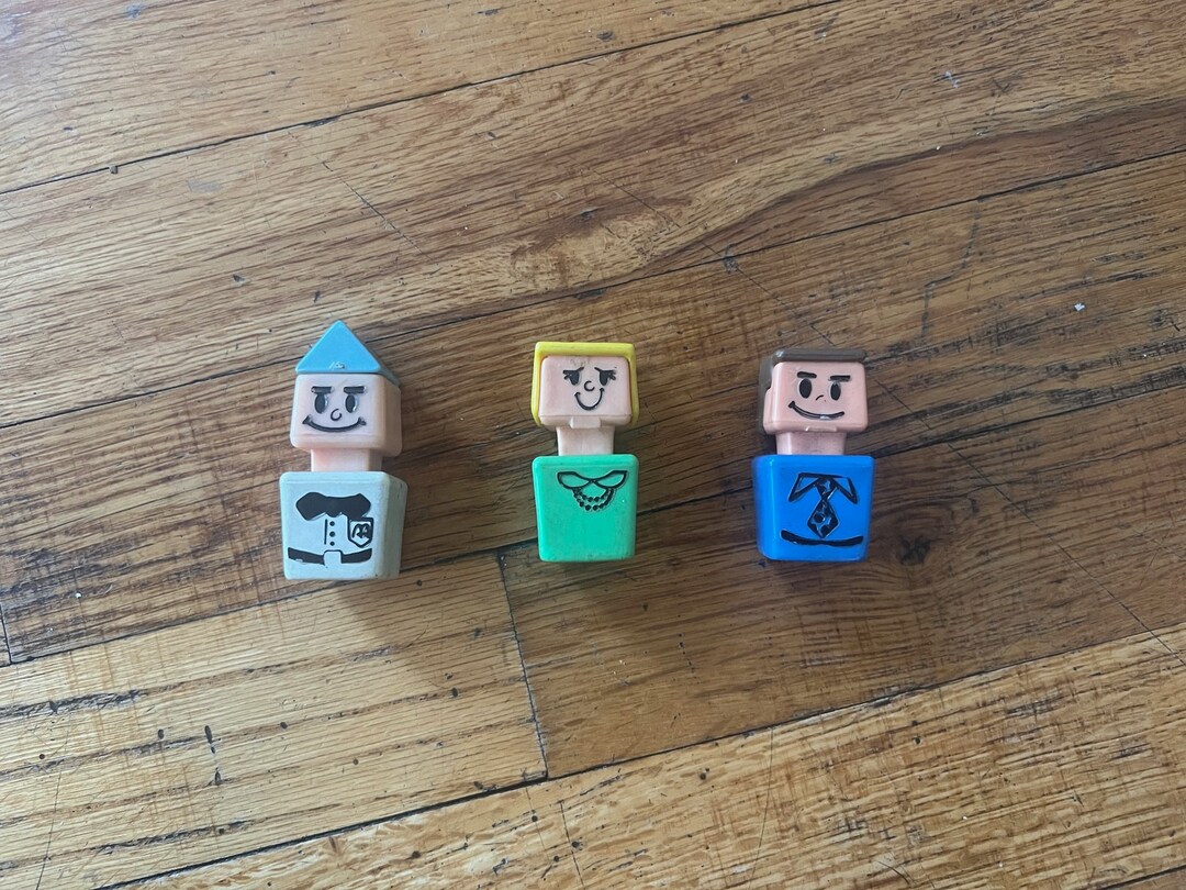 Vintage 1970s Playskool Square Little People (3 Pieces Including ...