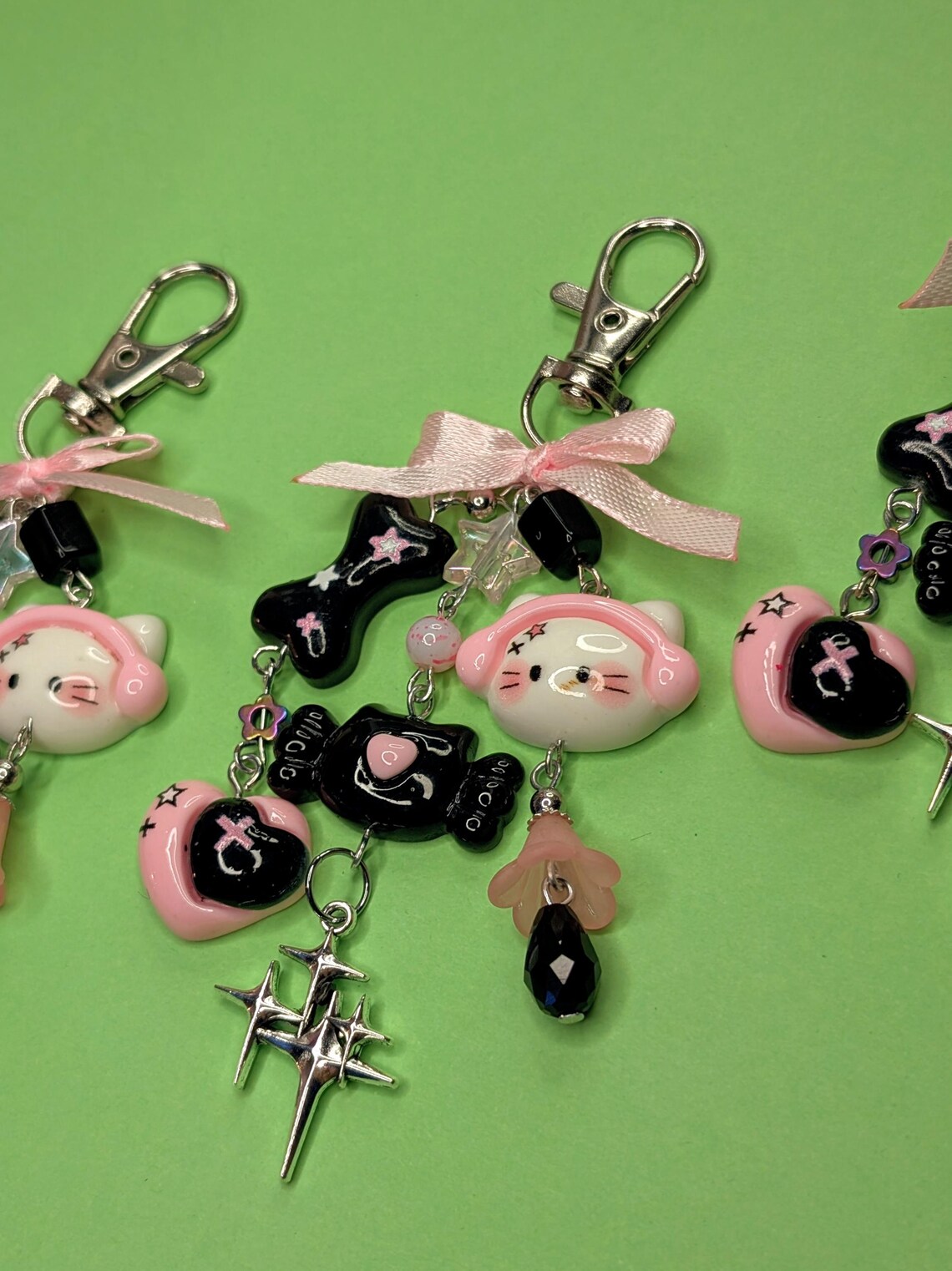 Cute Y2k Cat Keychain | Pink and Black Y2k Inspired Headphone Kitty and ...