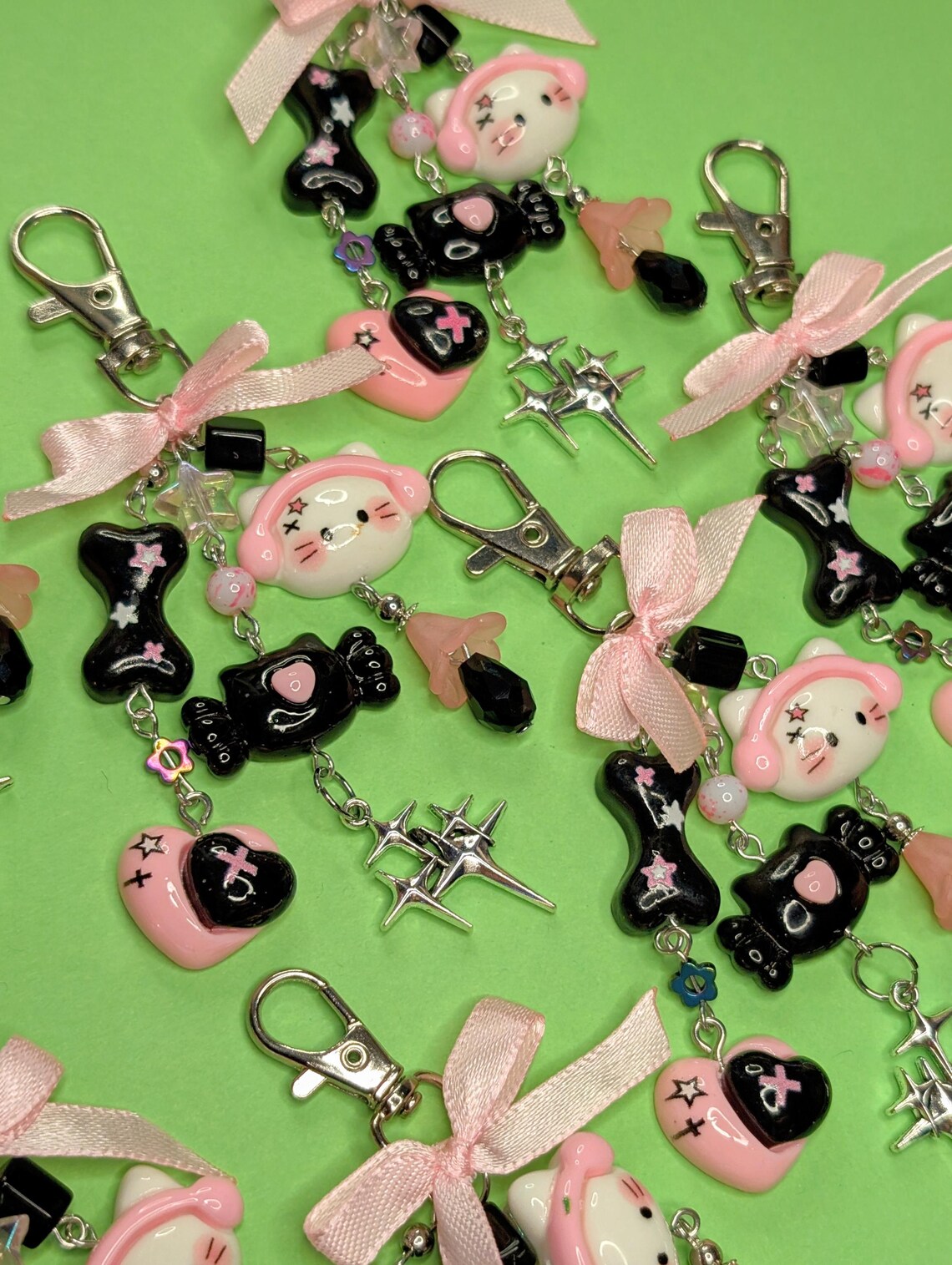 Cute Y2k Cat Keychain | Pink and Black Y2k Inspired Headphone Kitty and ...