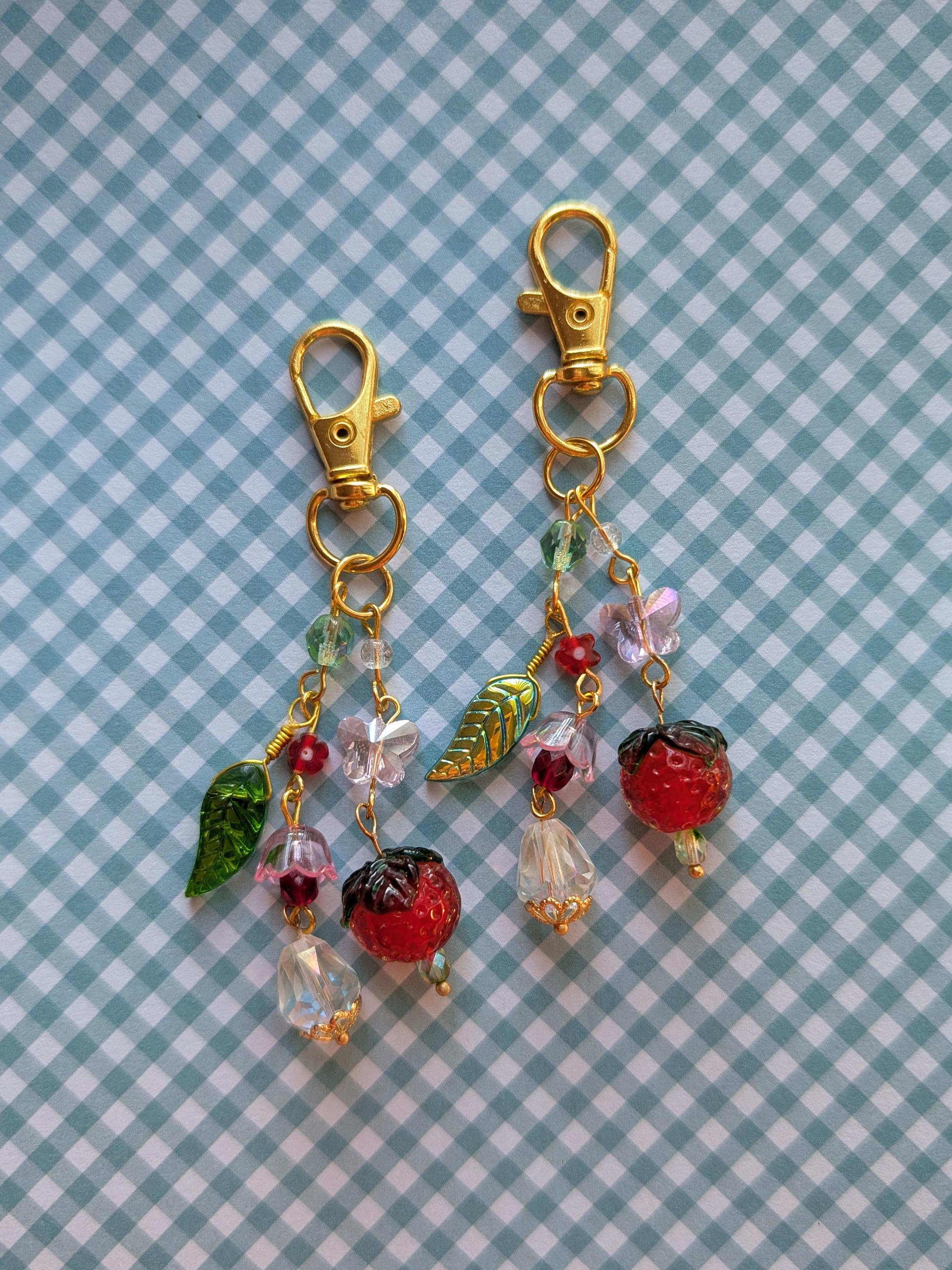 Cute Glass Berry Charms Tangerine, Strawberry, Blackberry Keychains ...