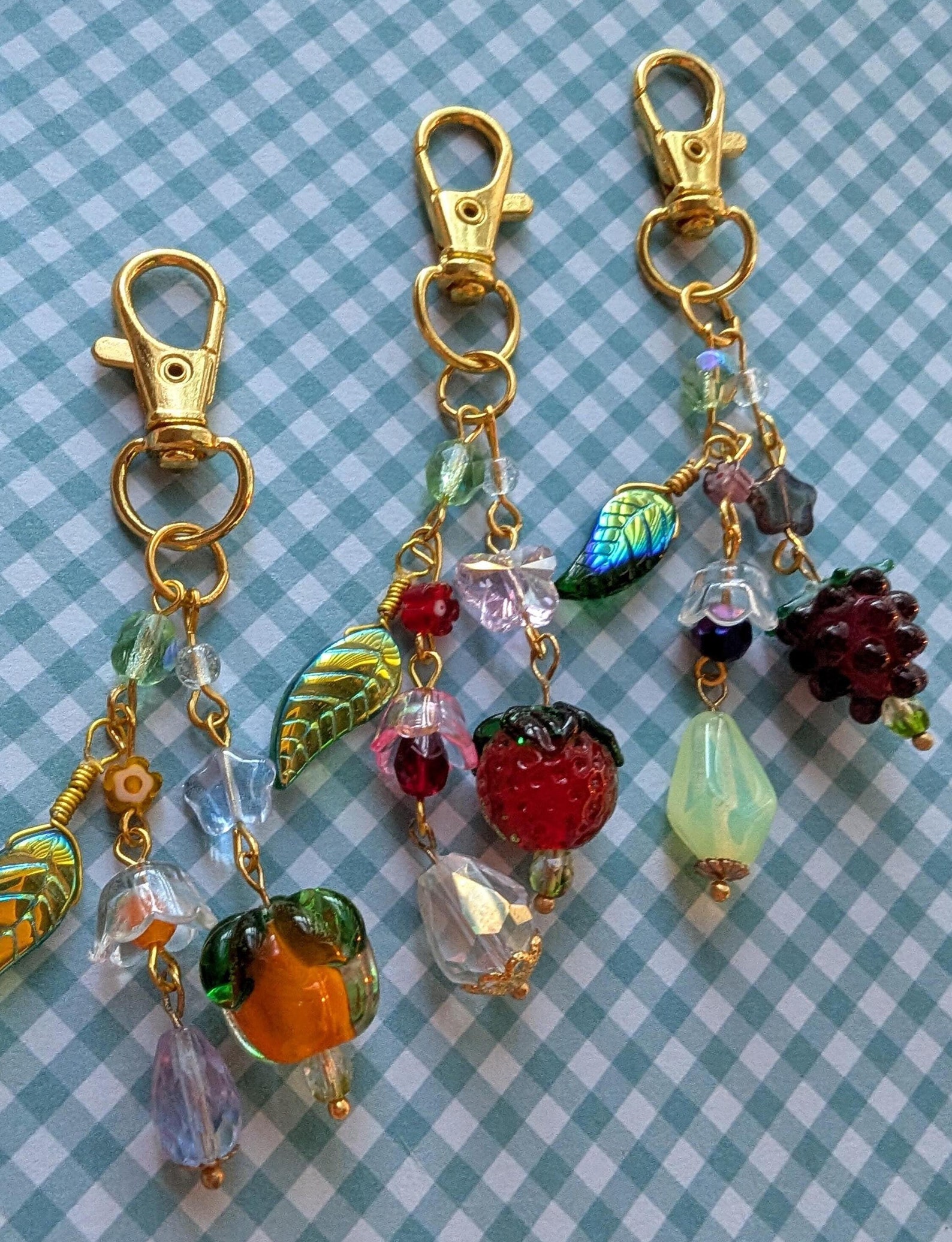Cute Glass Berry Charms Tangerine, Strawberry, Blackberry Keychains ...
