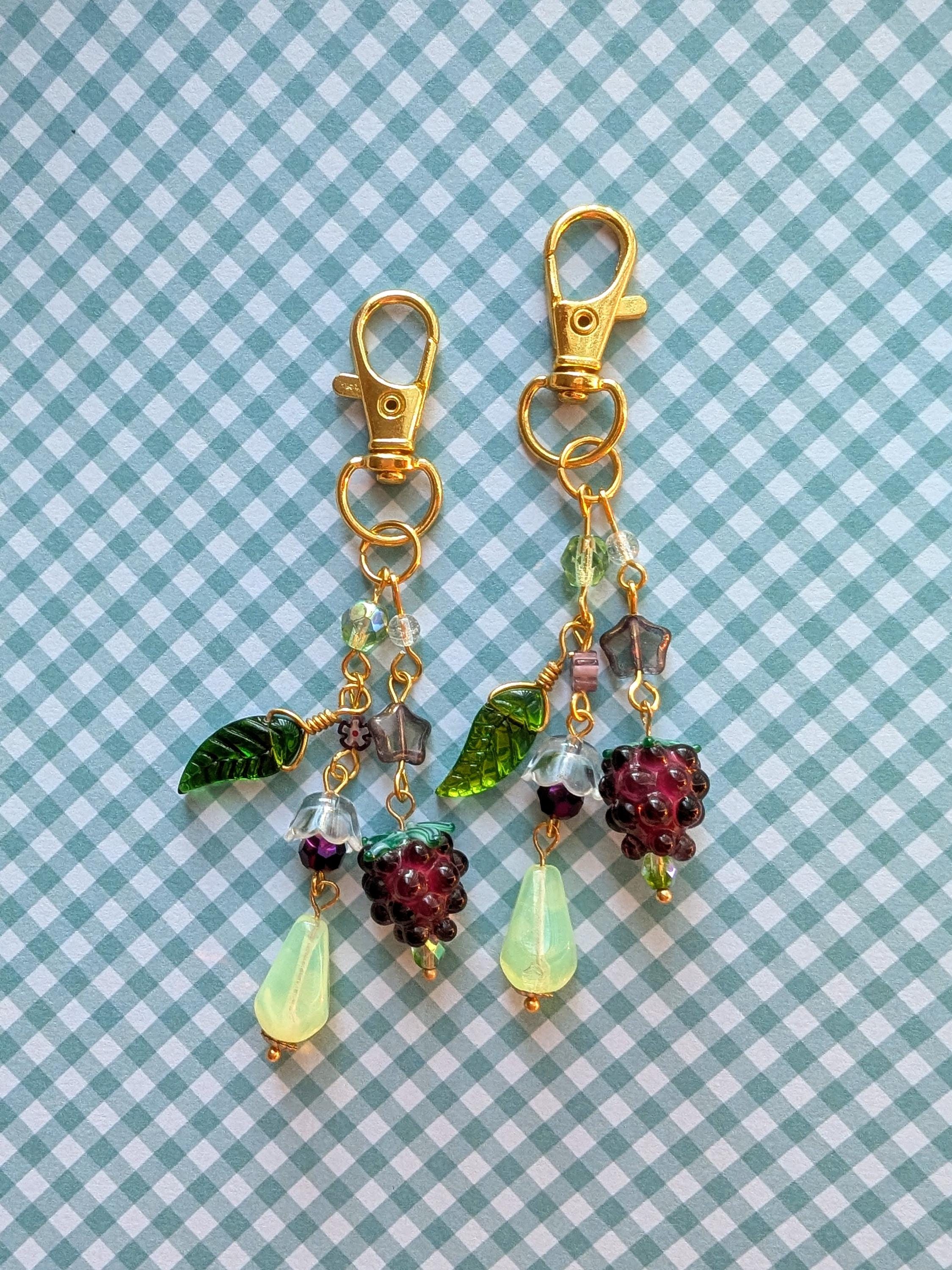 Cute Glass Berry Charms Tangerine, Strawberry, Blackberry Keychains ...