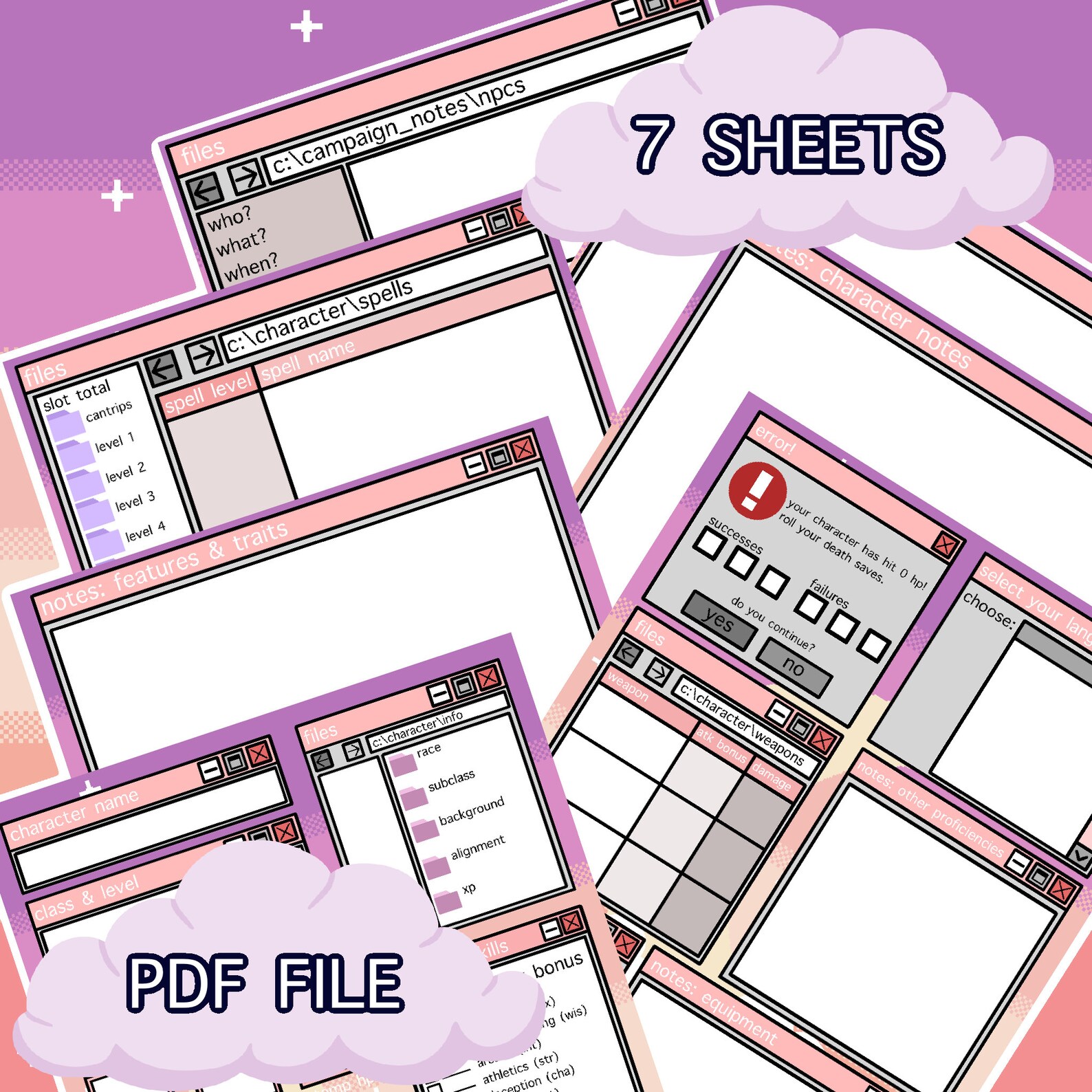 D&D 5e Character Sheet: Pixel Pink Sky Digital Edition, 5e Character ...