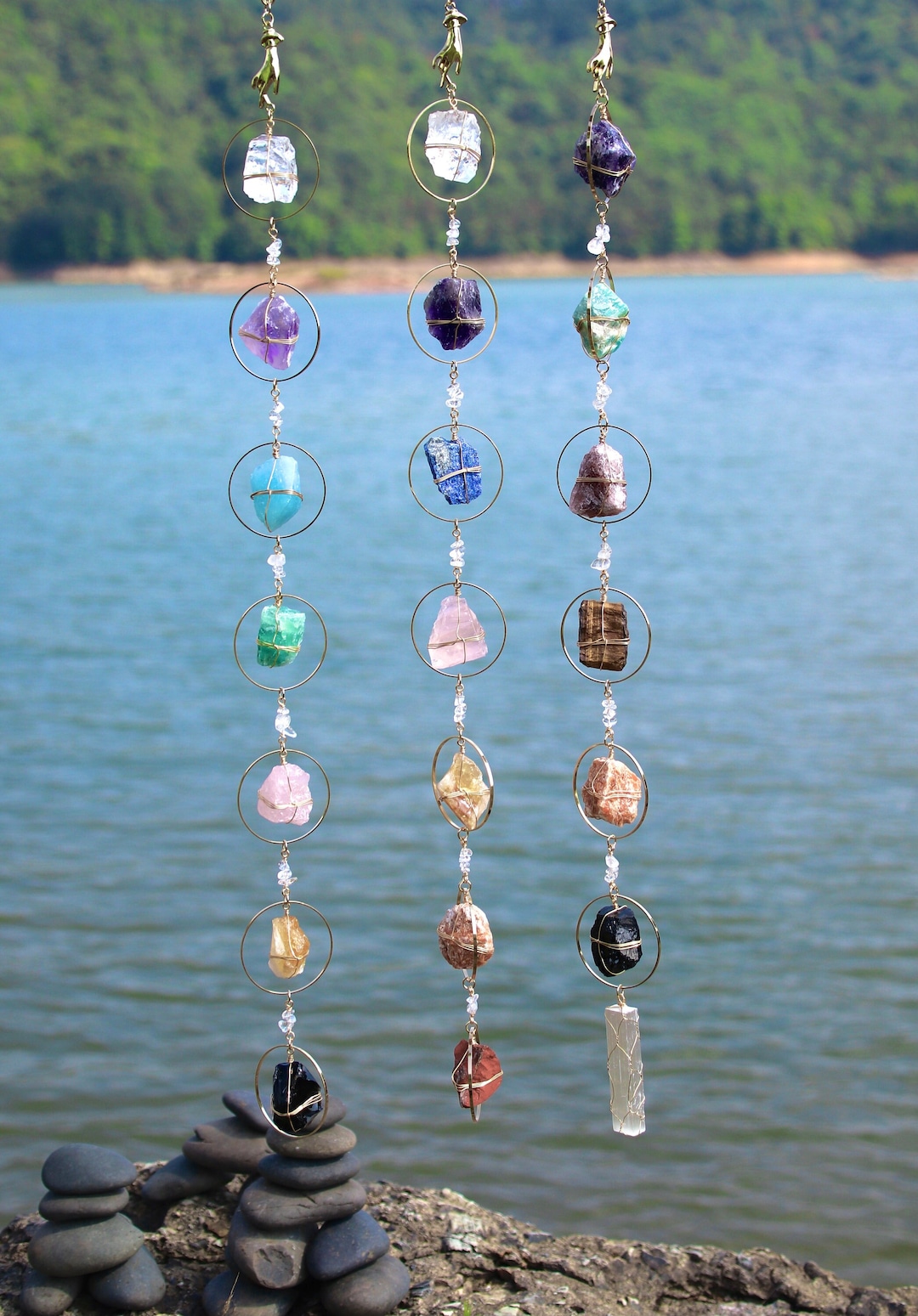 Chakra Crystal Hanging, Wall Hanging, Wall Art, Gemstone Gift, Garden ...