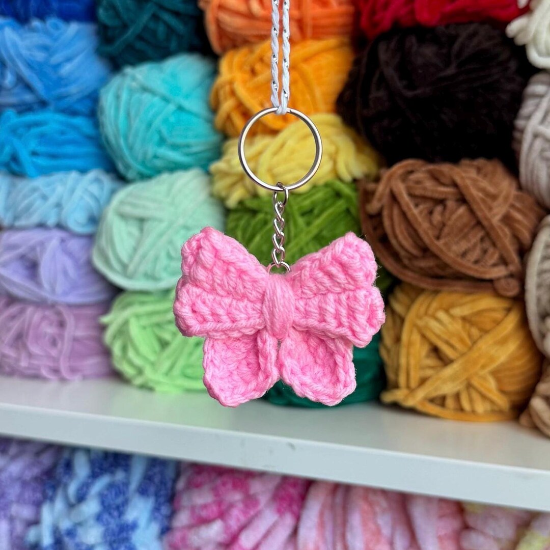 Crochet Keychain - Coquette Pink Bow Keychain - Handmade - Valentine's ...