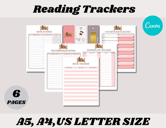 Book and Reading Tracker Canva Template OK for Commercial | Etsy